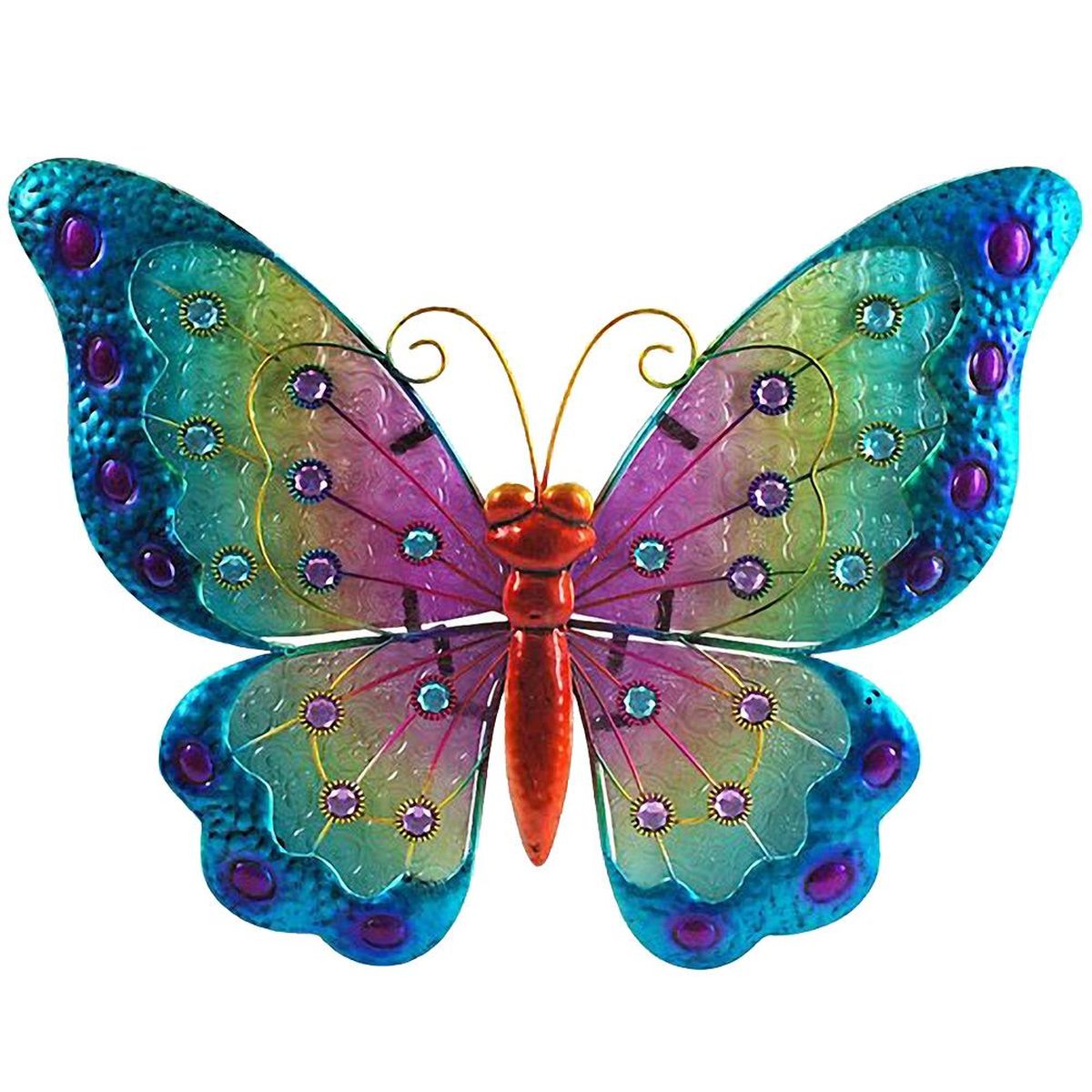 Décoration murale Papillon en métal et verre Bleu 43 x 34 cm