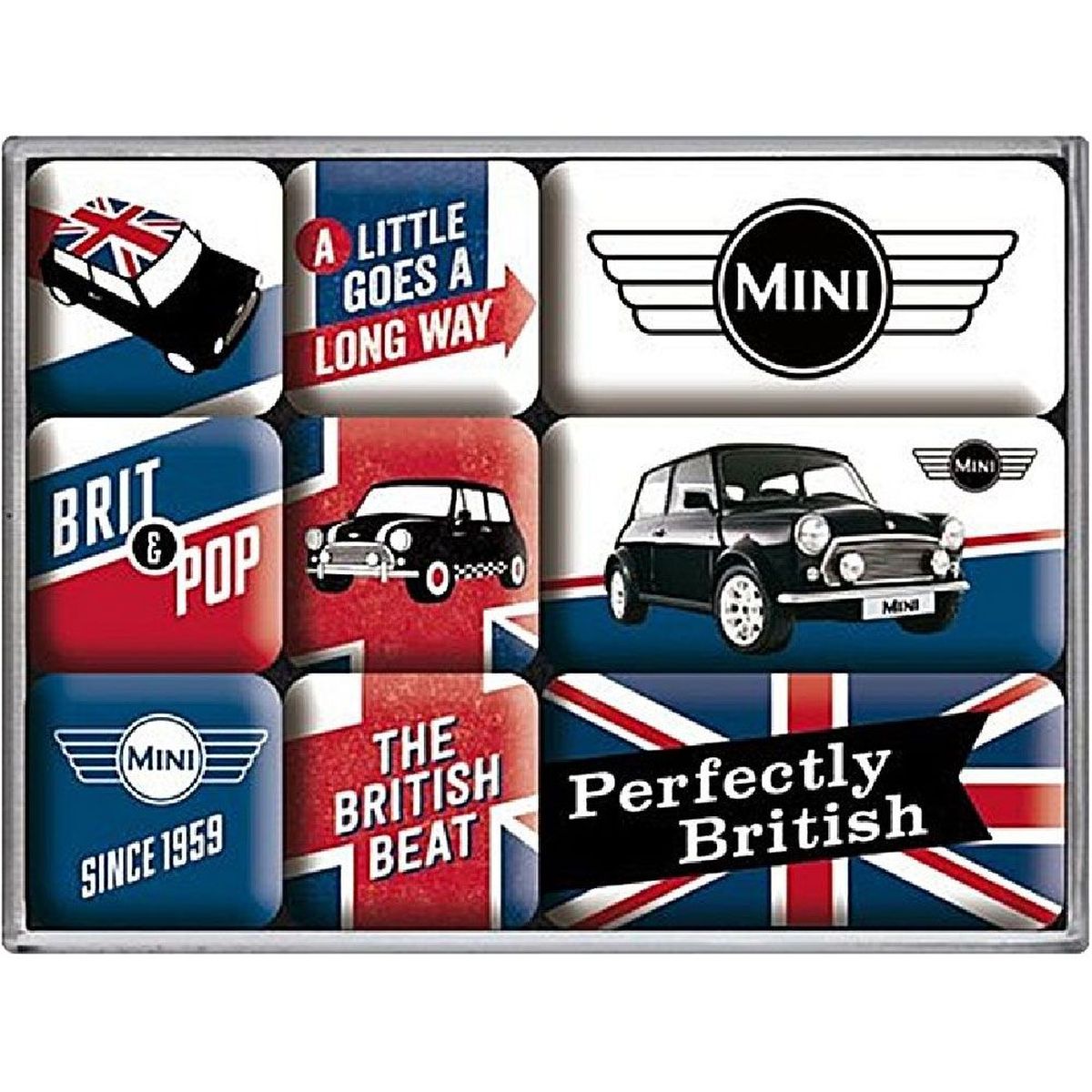 Magnets Austin Mini Cooper - 9 petits aimants émaillés