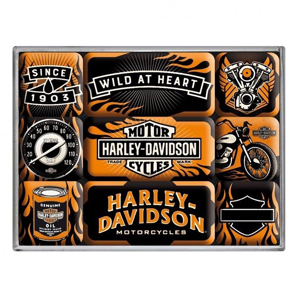 Magnets Harley Davidson Wild at Heart 9 petits aimants émaillées