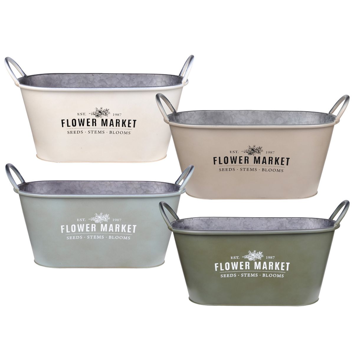 Cache Pot en métal Flower Market aspect Zinc - Kaki