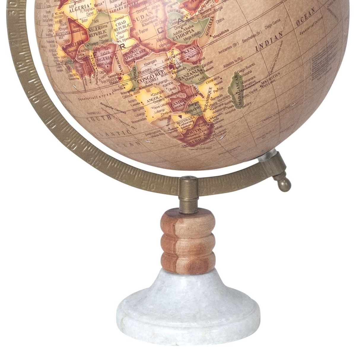 Globe Terrestre décoratif - Pied en bois et en pierre - 34 cm
