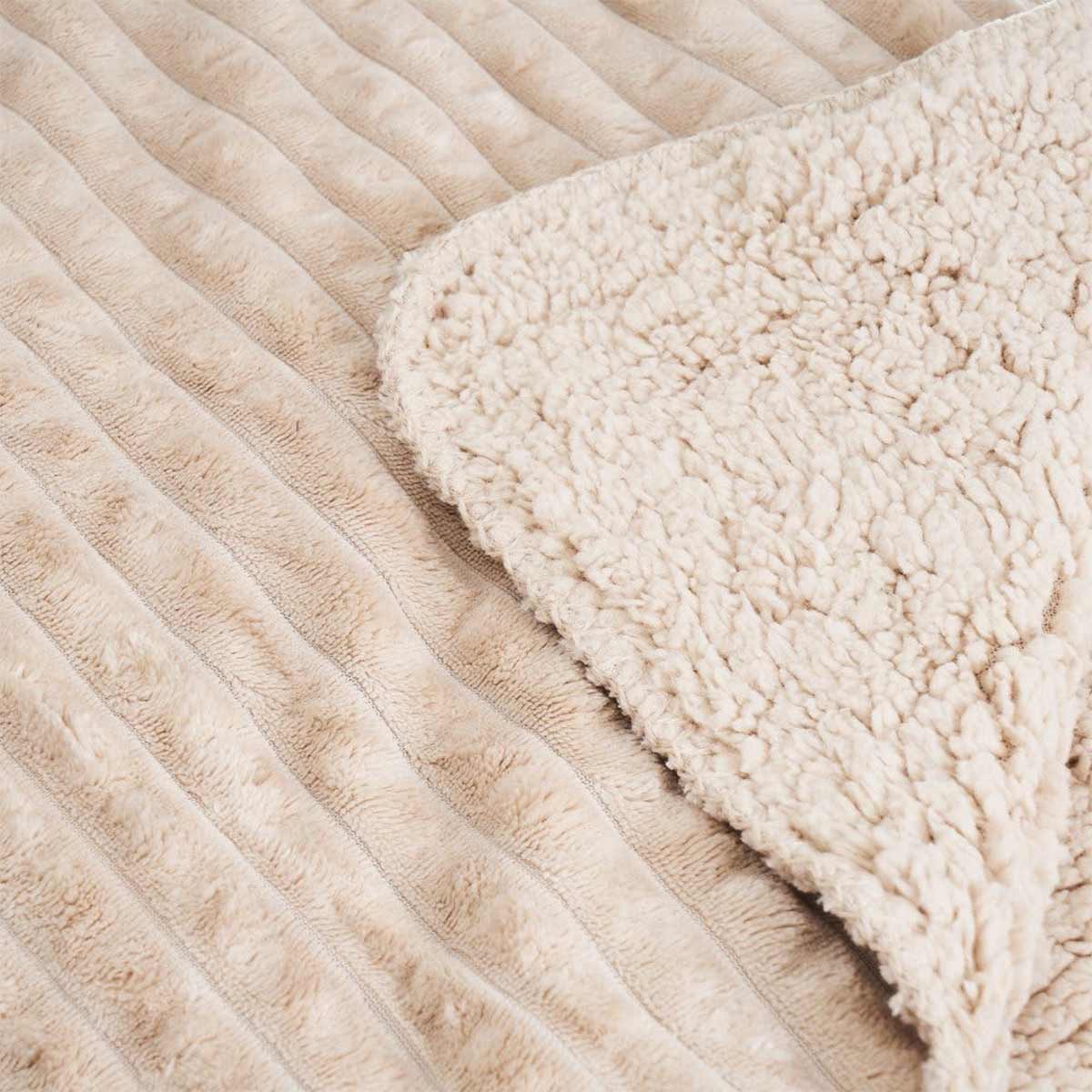 Couvre Lit flanelle côtelée sherpa Beige - 220 x 240 cm